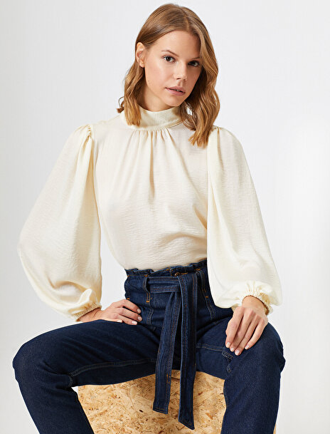 Koton Kadın Saten Balon Kollu Bluz