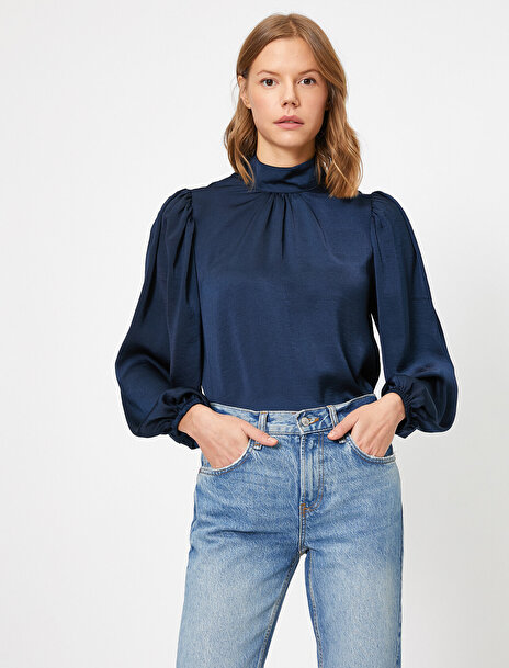 Koton Kadın Saten Balon Kollu Bluz
