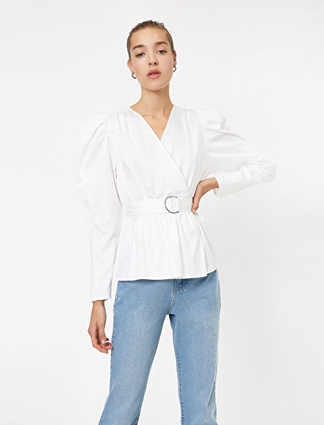 Koton Kadın Kemer Detaylı Poplin Bluz Koton Kadın Kemer Detaylı Poplin Bluz