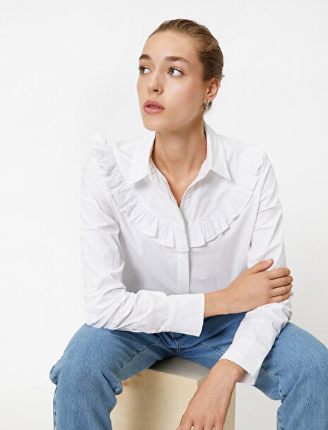 Koton Kadın Fırfır Detaylı Poplin Gömlek