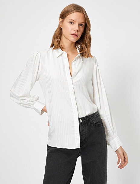 Koton Kadın Parlak Çizgili Uzun Kollu Gömlek