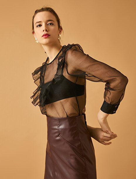 Koton Kadın Uzun Kollu Organze Bluz