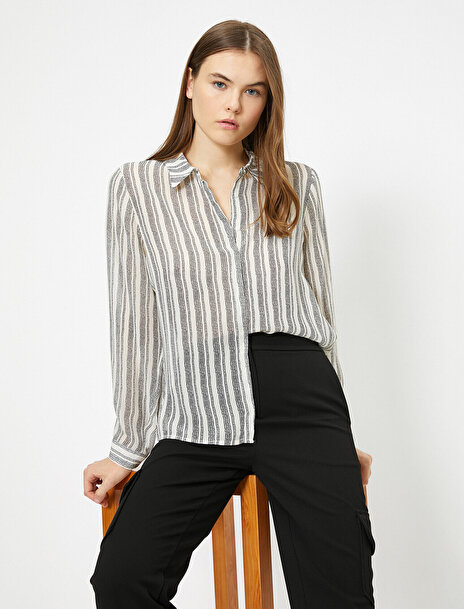 Koton Kadın Uzun Kollu Çizgili Şifon Gömlek