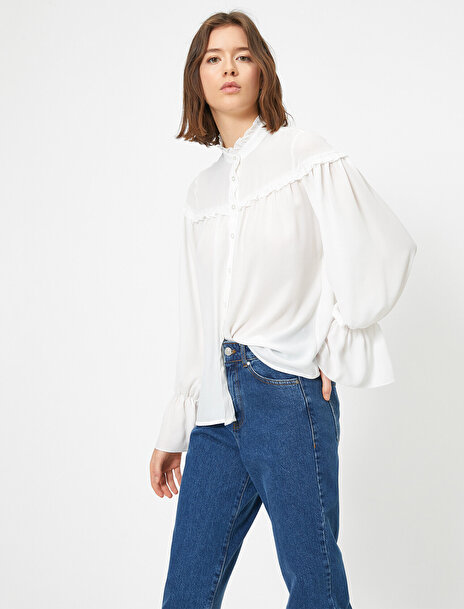 Koton Kadın Volan Detaylu Uzun Kollu Gömlek
