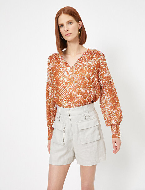 Koton Kadın Uzun Kollu Yılan Derisi Desenli Bluz