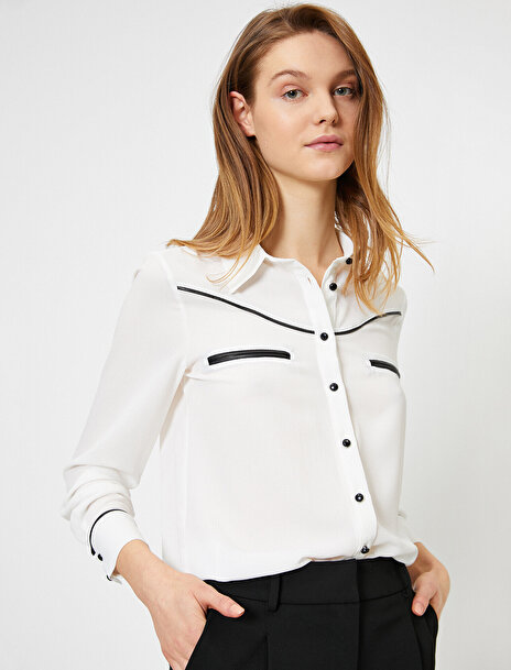 Koton Kadın Deri Detaylı Uzun Kollu Gömlek Koton Kadın Deri Detaylı Uzun Kollu Gömlek