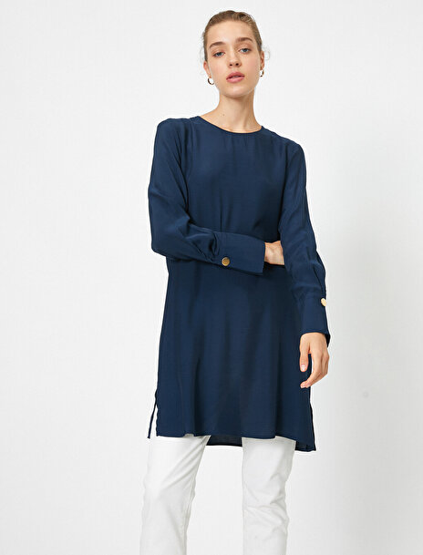 Koton Kadın Bisiklet yaka Uzun Kollu Etek Ucu Volanlı Bluz