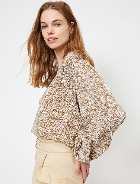 Koton Kadın Uzun Kollu Yılan Derisi Desenli Bluz