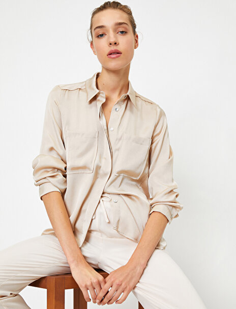 Koton Kadın Cepli Düğmeli Uzun Kollu Gömlek