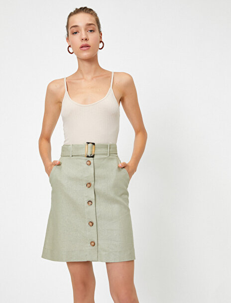 Koton Kadın Kemerli Önden Düğmeli Mini Etek