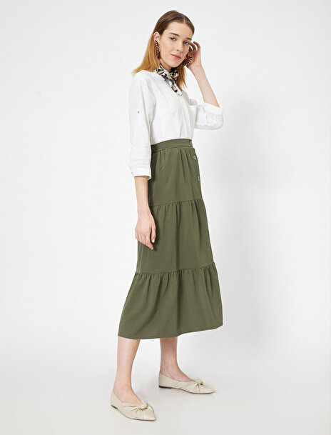 Koton Kadın Düğme Detaylı Uzun Etek