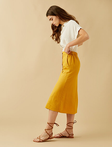 Koton Kadın Önü Düğmeli Midi Etek