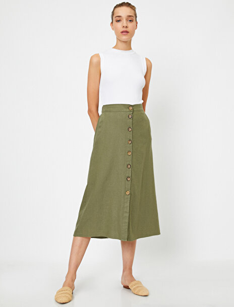 Koton Kadın Önü Düğmeli Midi Etek