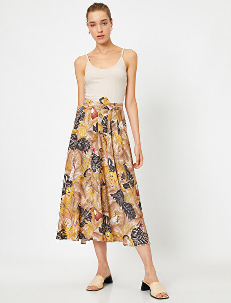 Koton Kadın Desenli Düğme Detaylı Midi Etek