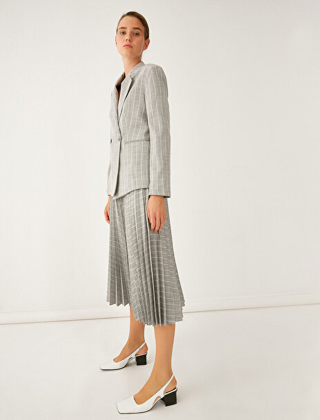 Koton Kadın Çizgili Pilili Midi Boy Etek