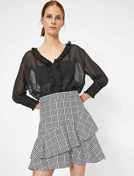 Koton Kadın Fırfır Detaylı A Kesim Ekoseli Etek