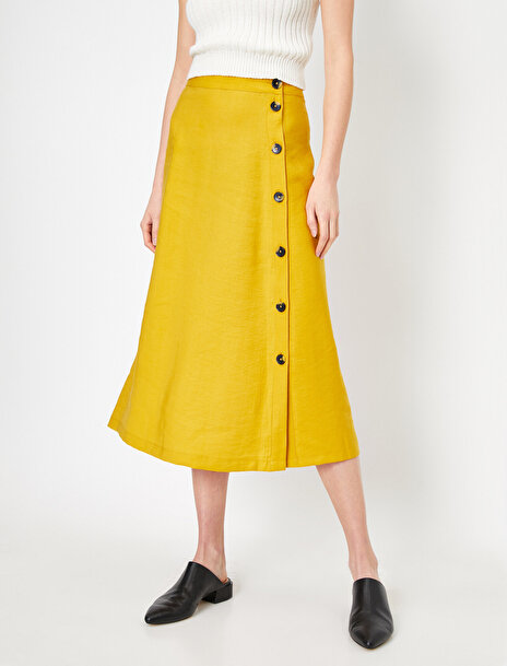 Koton Kadın Doğal Dokulu Düğme Detaylı Midi Etek