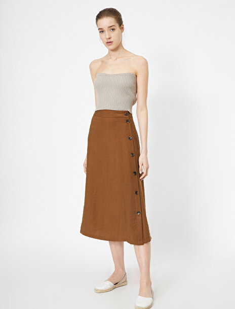 Koton Kadın Doğal Dokulu Düğme Detaylı Midi Etek Koton Kadın Doğal Dokulu Düğme Detaylı Midi Etek