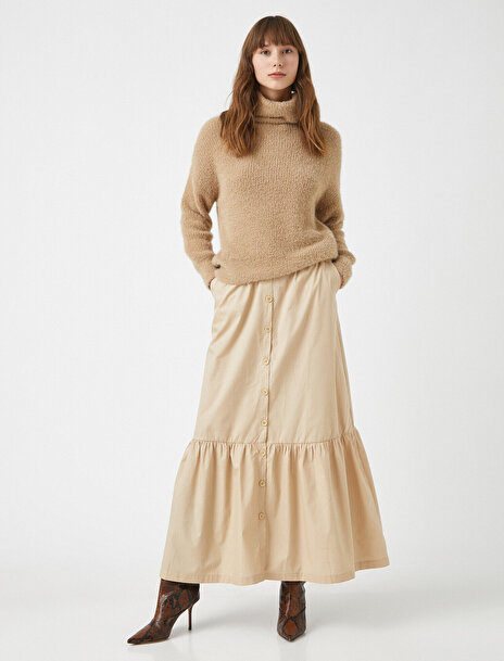 Koton Kadın Düğme Detaylı Uzun Etek