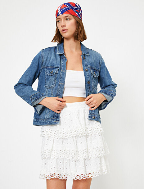 Koton Kadın Fırfırlı Dantelli Mini Etek