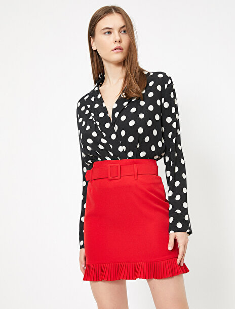 Koton Kadın Kemerli Fırfır Detaylı Mini Etek