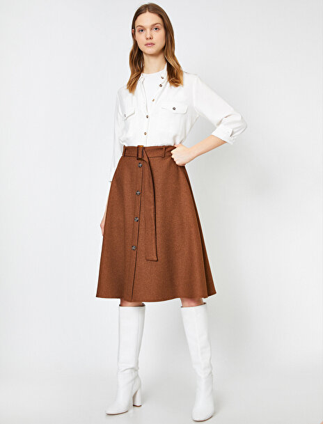 Koton Kadın Kemerli Önü Düğmeli A Kesim Etek