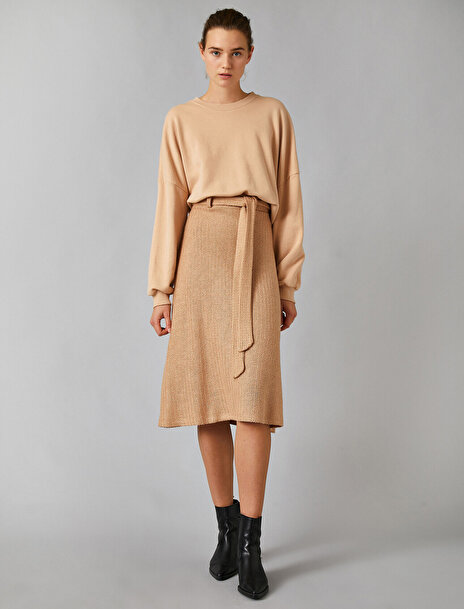 Koton Kadın Yüksek Bel Kemerli A Kesim Midi Etek