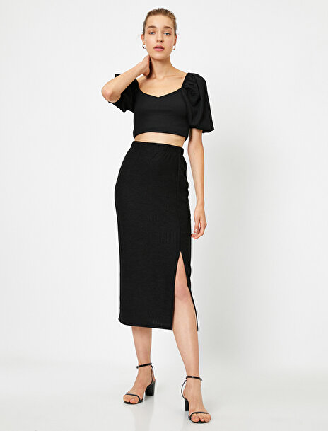 Koton Kadın Fitilli Yırtmaç Detaylı Etek