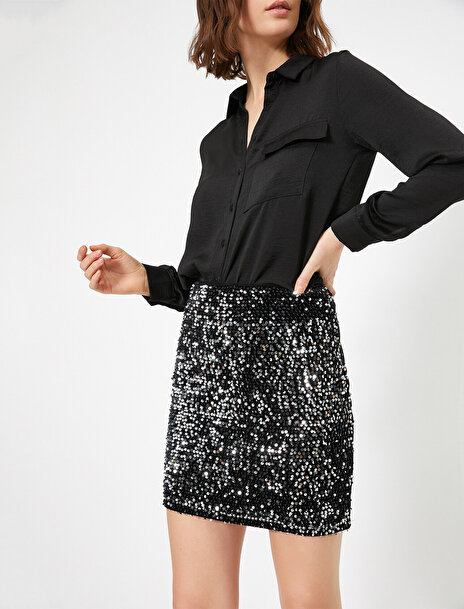 Koton Kadın Payetli Kadife Kısa Kalem Etek