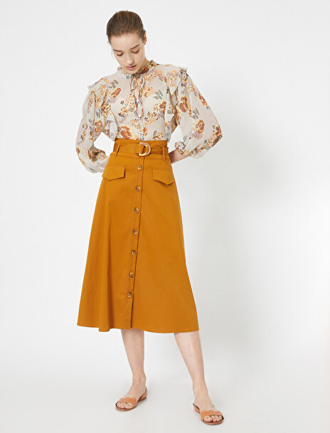 Koton Kadın Yüksek Bel Kemerli Düğme Detaylı Maxi Etek Koton Kadın Yüksek Bel Kemerli Düğme Detaylı Maxi Etek