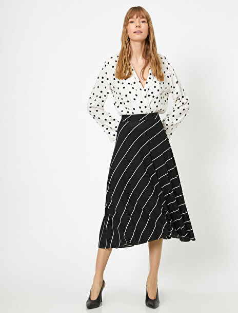 Koton Kadın Çizgili Midi Etek