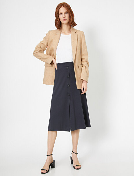 Koton Kadın Düğme Detaylı Yırtmaçlı Midi  Etek