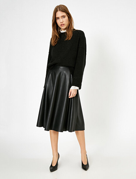 Koton Kadın Suni Deri Midi Çan Etek