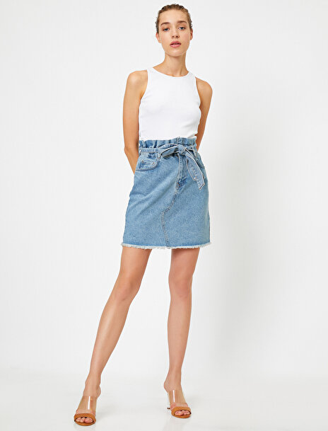 Koton Kadın Beli Bağlamalı Jean Etek