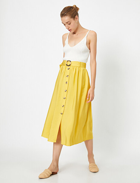 Koton Kadın Beli Kemer Detaylı Düğmeli Midi Etek Koton Kadın Beli Kemer Detaylı Düğmeli Midi Etek