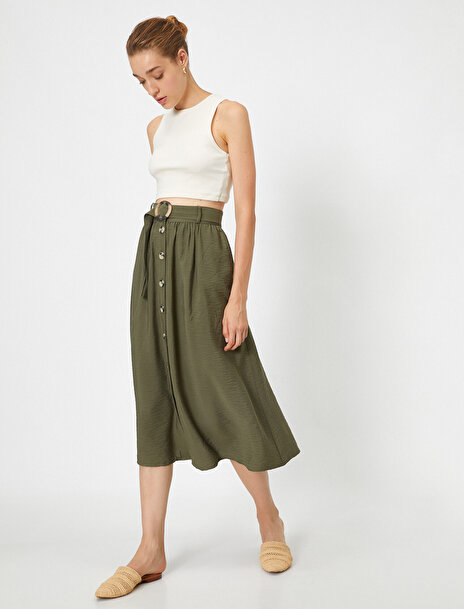 Koton Kadın Beli Kemer Detaylı Düğmeli Midi Etek Koton Kadın Beli Kemer Detaylı Düğmeli Midi Etek