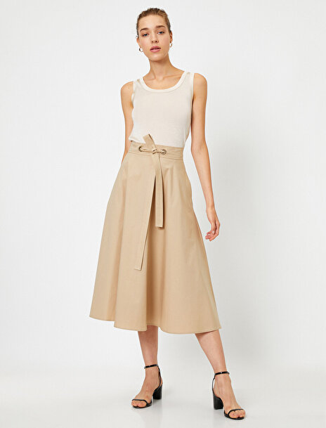Koton Kadın Kuşak Detaylı A Line Pamuklu Midi Etek Koton Kadın Kuşak Detaylı A Line Pamuklu Midi Etek