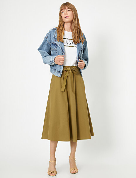 Koton Kadın Kuşak Detaylı A Line Pamuklu Midi Etek Koton Kadın Kuşak Detaylı A Line Pamuklu Midi Etek