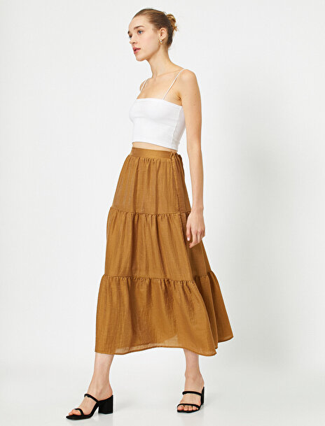 Koton Kadın Normal Bel Fırfır Detaylı Midi Etek