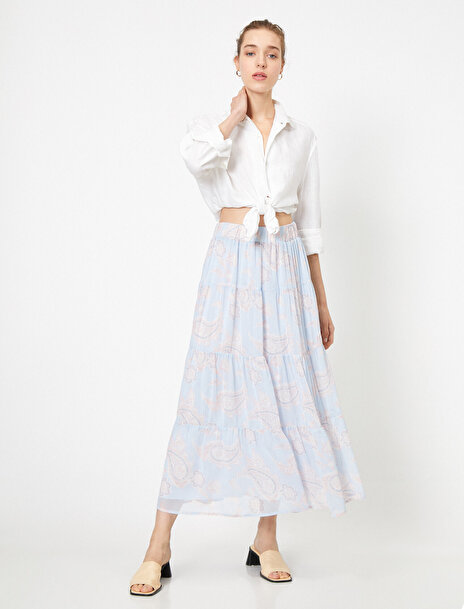 Koton Kadın Normal Bel Desenli Fırfır Detaylı Maxi Etek Koton Kadın Normal Bel Desenli Fırfır Detaylı Maxi Etek