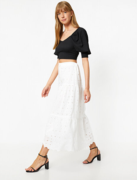 Koton Kadın Yüksek Bel Brode Midi Etek