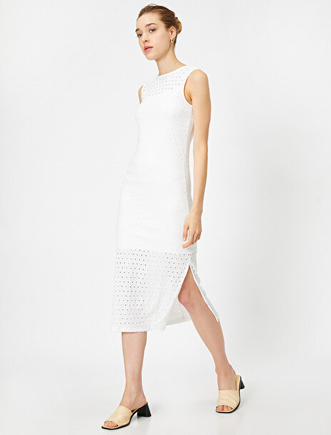 Koton Kadın Dantel Görünümlü Kolsuz Midi Elbise