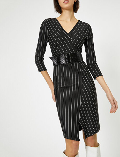 Koton Kadın Çizgili Anvelop Elbise