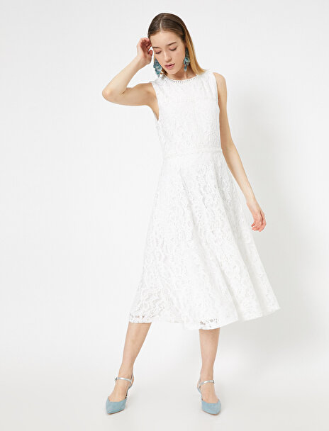 Koton Kadın Bisiklet Yaka Kolsuz Dantel Detaylı Midi Elbise Koton Kadın Bisiklet Yaka Kolsuz Dantel Detaylı Midi Elbise