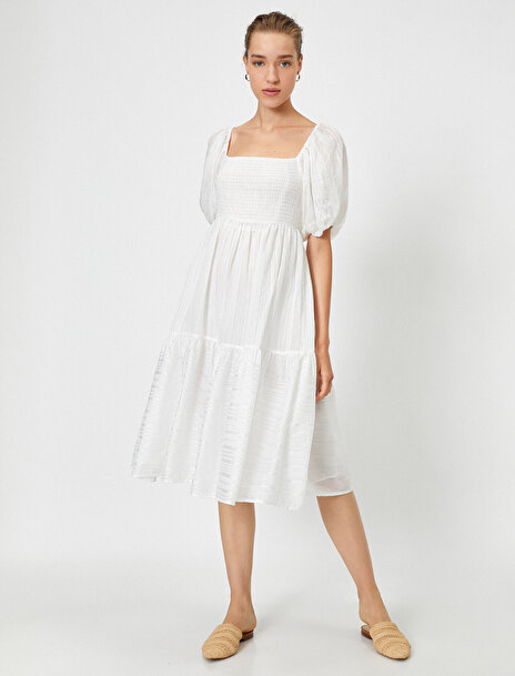 Koton Kadın Karpuz Kollu U Yaka Pamuklu Elbise