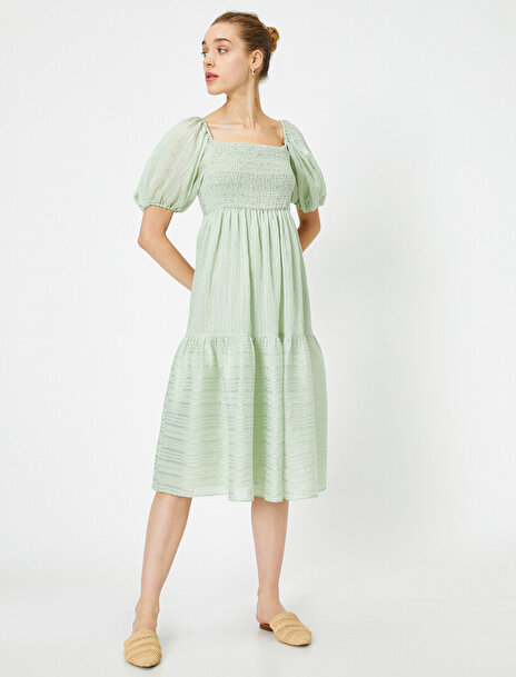 Koton Kadın Karpuz Kollu U Yaka Pamuklu Elbise