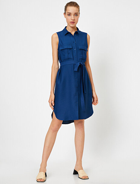 Koton Kadın Gömlek Yaka Kolsuz Mini Elbise