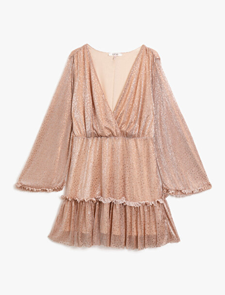 Koton Kadın Uzun Kollu Parlak Fırfırlı Kısa Elbise