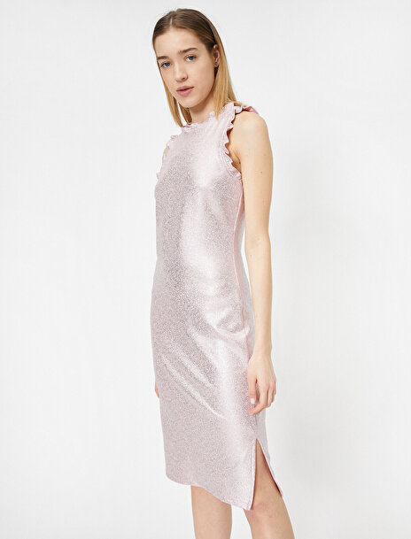 Koton Kadın Kolları ve Yakası Fırfır Detaylı Elbise Abiye