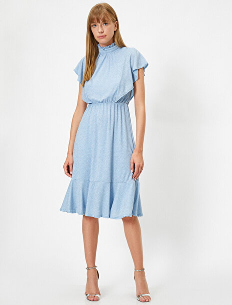 Koton Kadın Kısa Kollu Elbise Abiye Fırfırlı Simli Midi